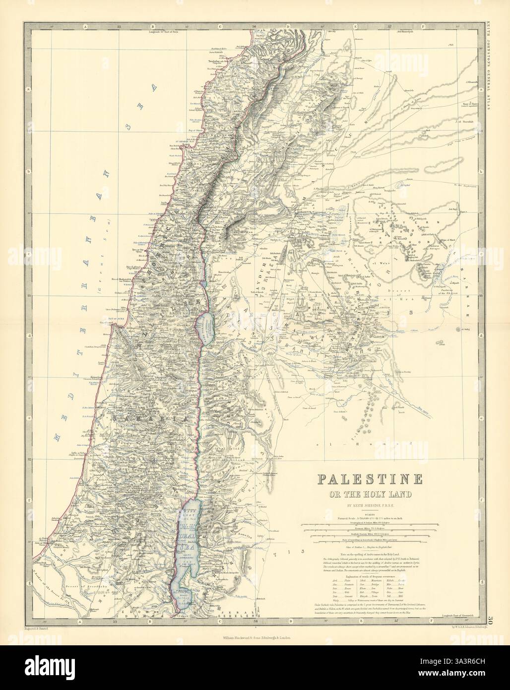 Palestine or the Holy Land including Lebanon 50x60cm. JOHNSTON 1876 old ...