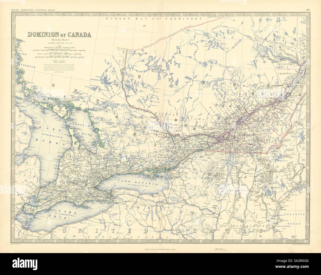 Dominion of Canada (West). Ontario Quebec. 50x60cm. JOHNSTON 1876 old ...