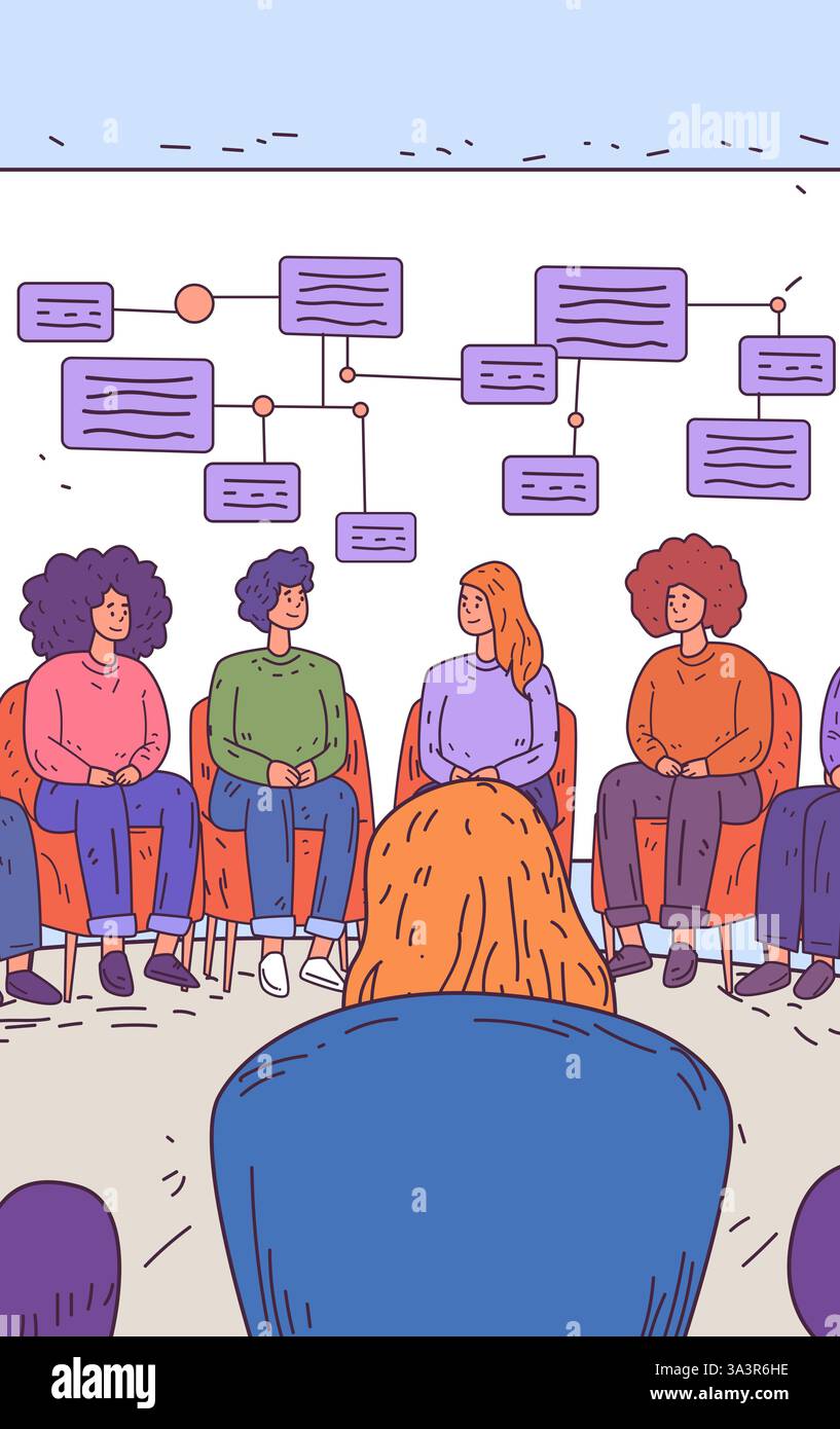 Group discussion concept people sitting in chairs forming a circle with ...