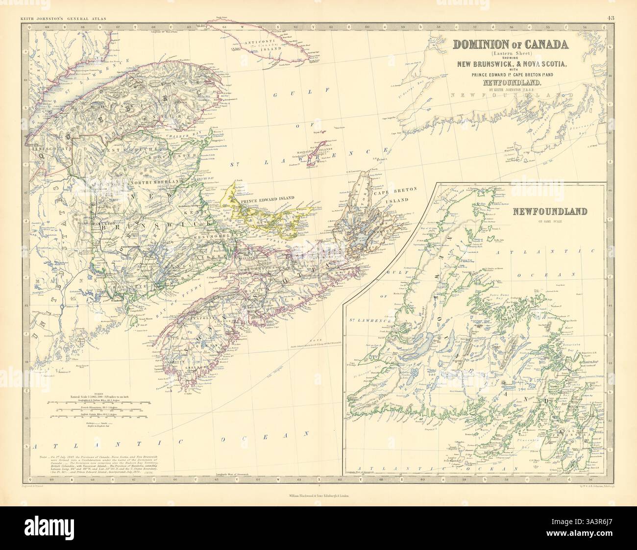Dominion of Canada (East). Maritimes. Newfoundland. 50x60cm. JOHNSTON ...
