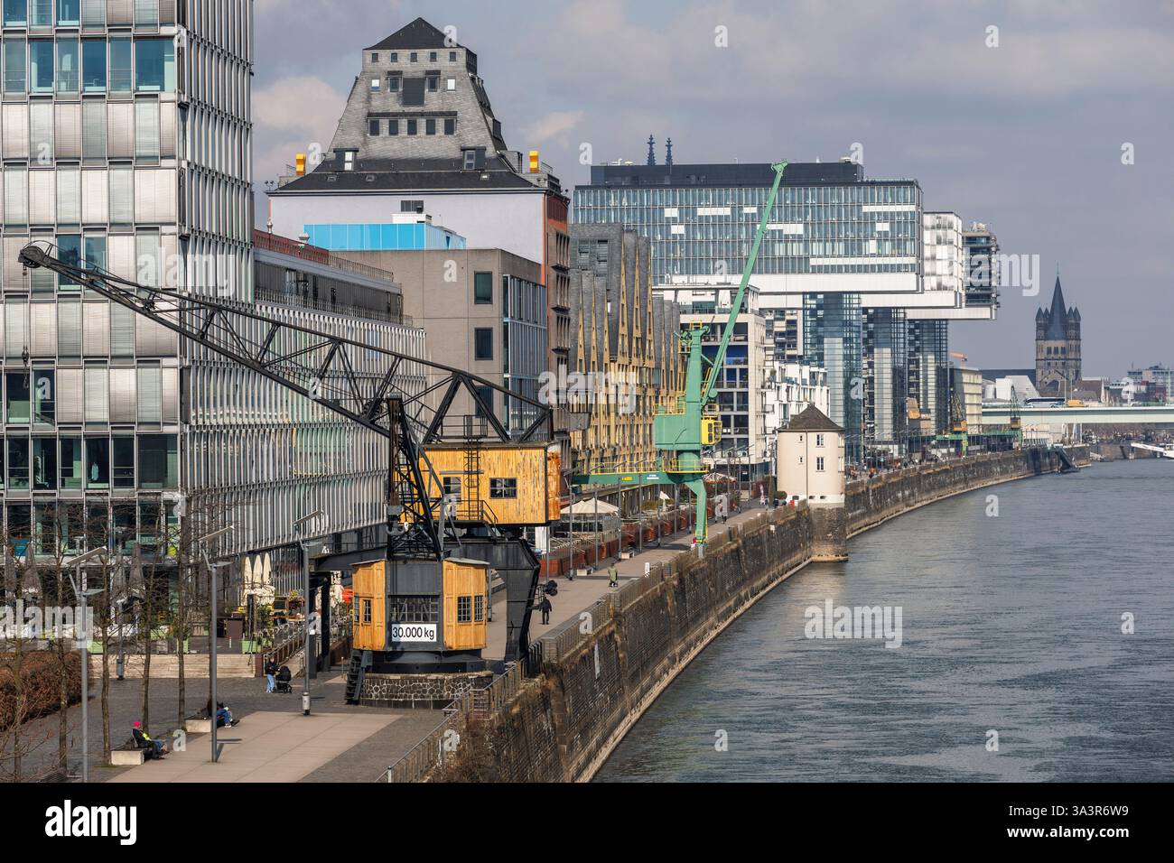 the Rhine promenade in the Rheinau harbour, the KAP office building on ...