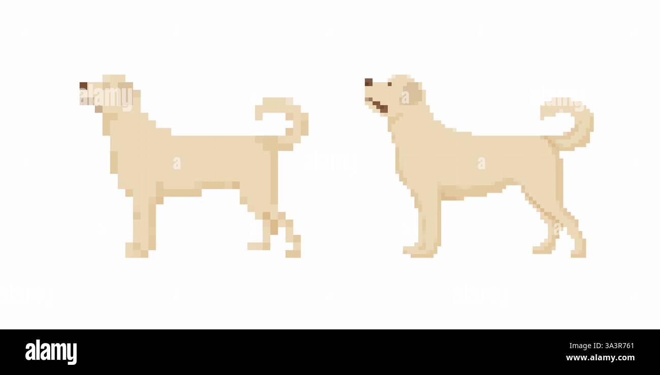 A delightful Pixel Art illustration showcasing Two Happy Dogs depicted ...