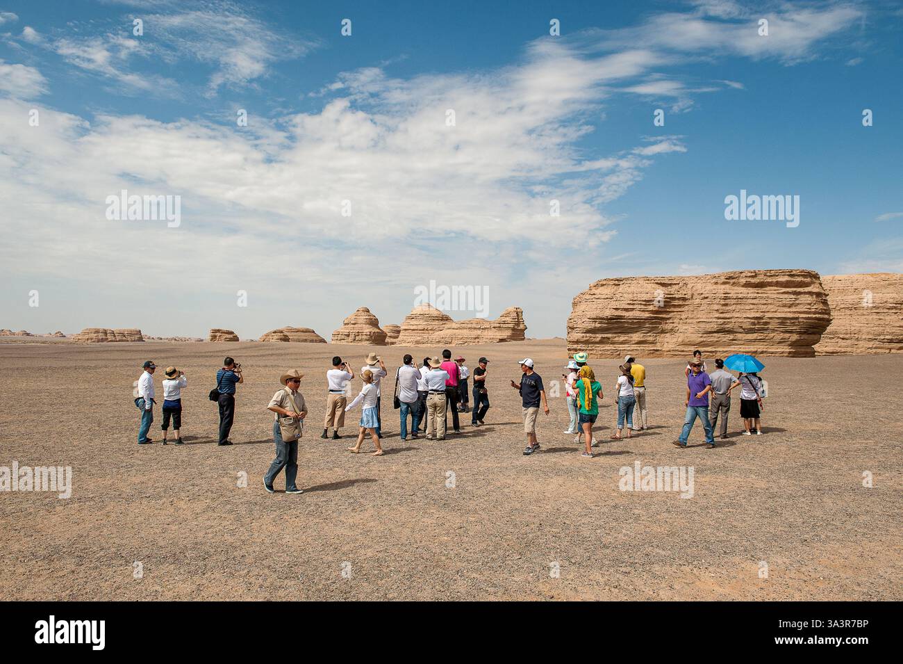 Yardang landforms in the Gobi desert northwest of Dunhuang in Gansu ...