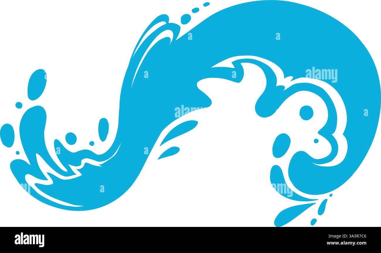 Water splash silhouette. Cartoon liquid water drops, flows and waves ...