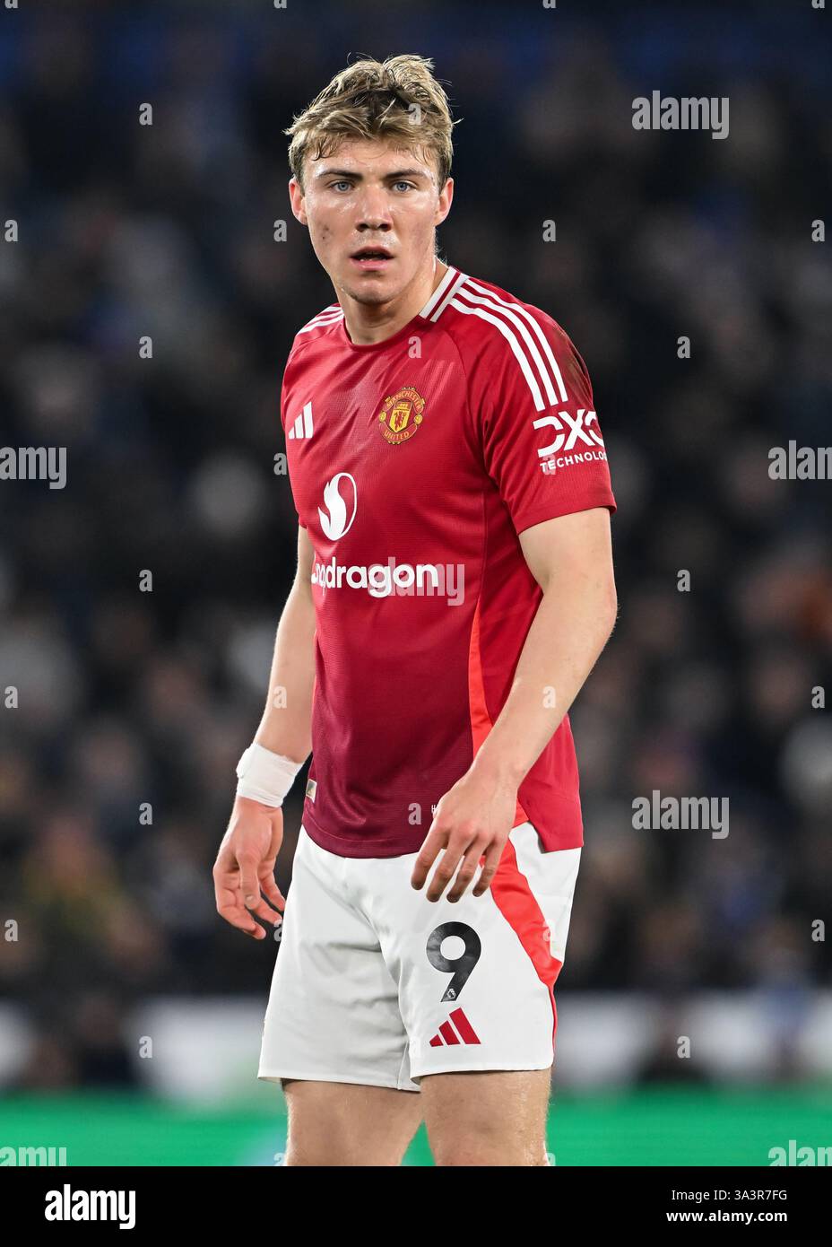 Leicester, UK. 16th Mar, 2025. Rasmus Hojlund of Manchester United ...