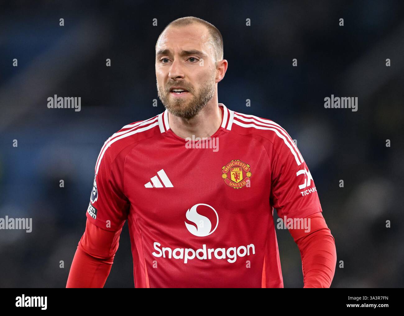 Leicester, UK. 16th Mar, 2025. Christian Eriksen of Manchester United ...