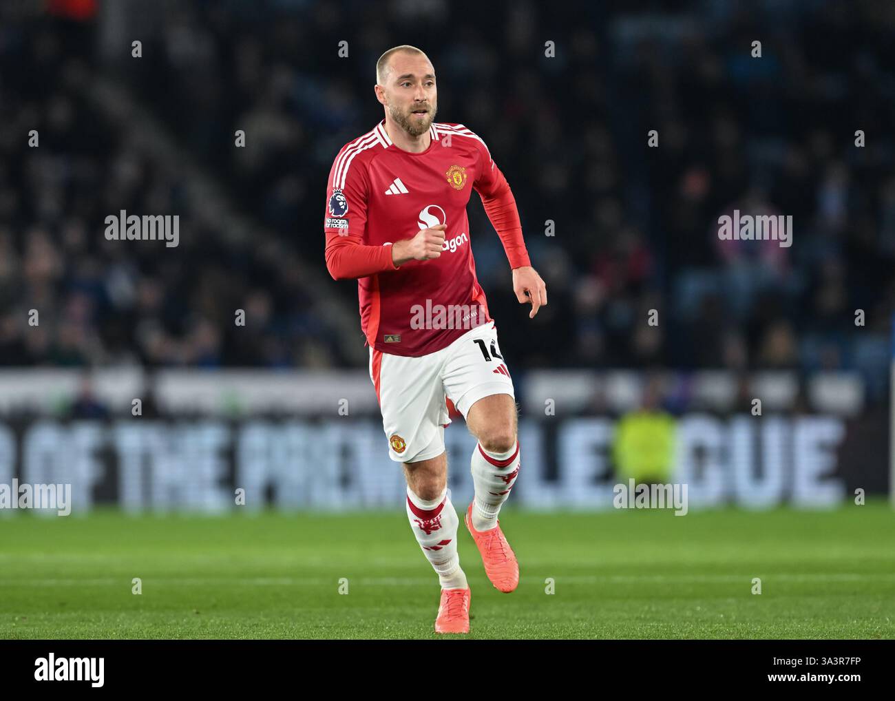 Leicester, UK. 16th Mar, 2025. Christian Eriksen of Manchester United ...