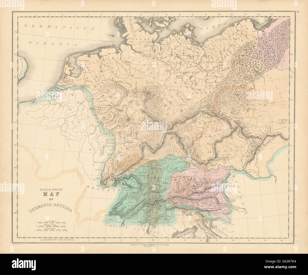 Gall & Inglis' Map of Germania Antiqua. Ancient Germany & Central ...