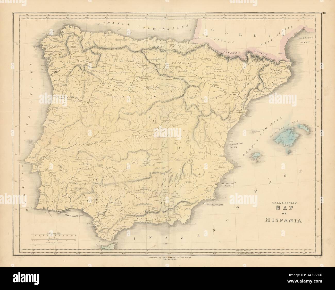 Gall & Inglis' Map of Hispania. Ancient Iberia Spain Italy 1850 old ...