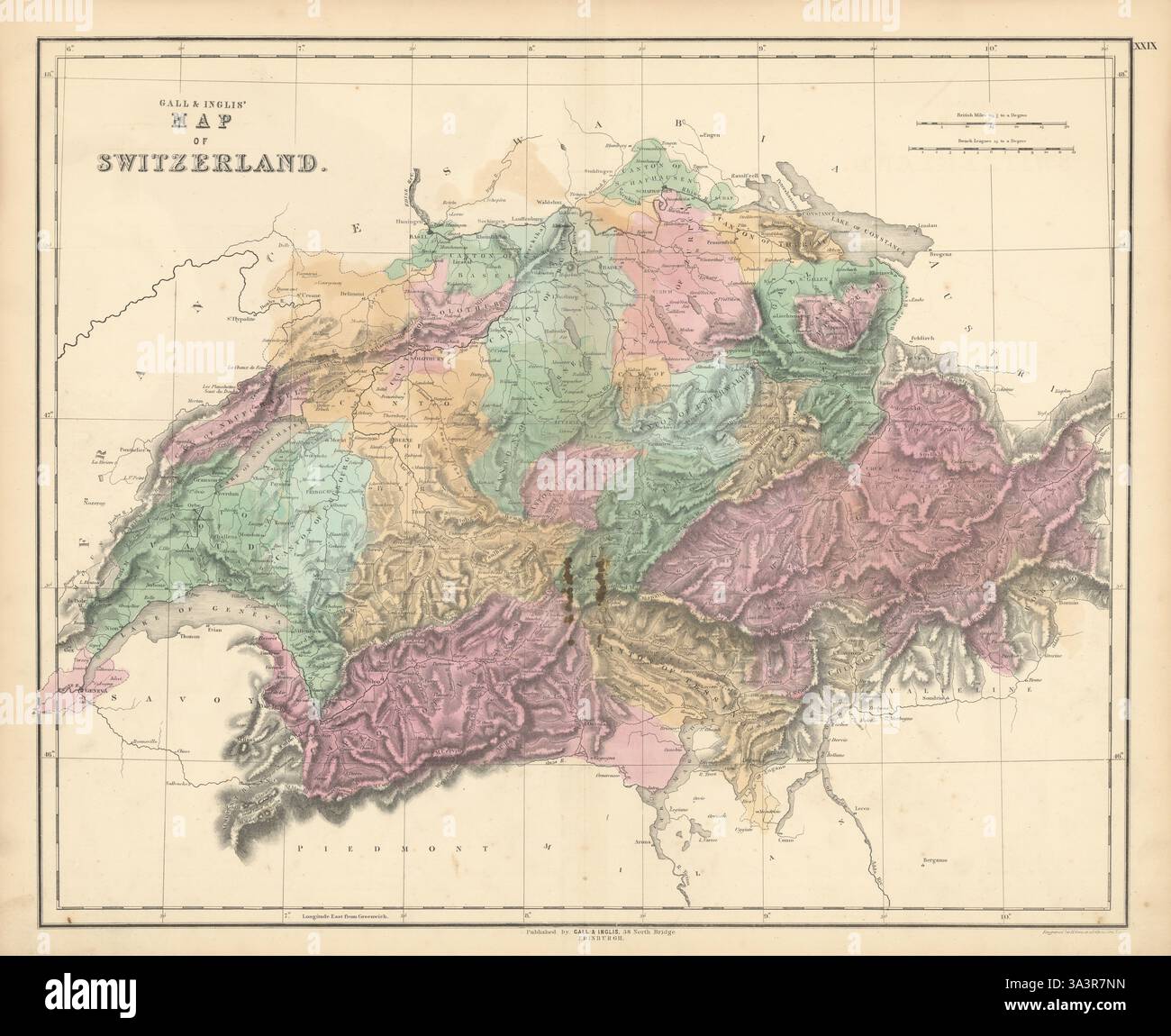 Gall & Inglis' Map of Switzerland. Cantons 1850 old antique plan chart ...