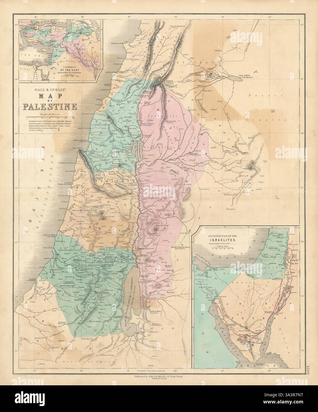 Gall & Inglis' Map of Palestine. Israelites journey. Lebanon Jordan ...