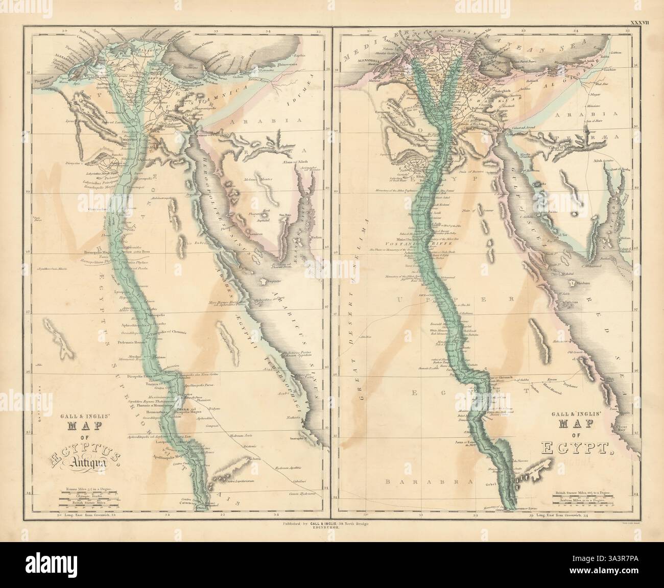 Gall & Inglis' Map of Egyptus, Antiqua, and Modern Egypt. Nile valley ...