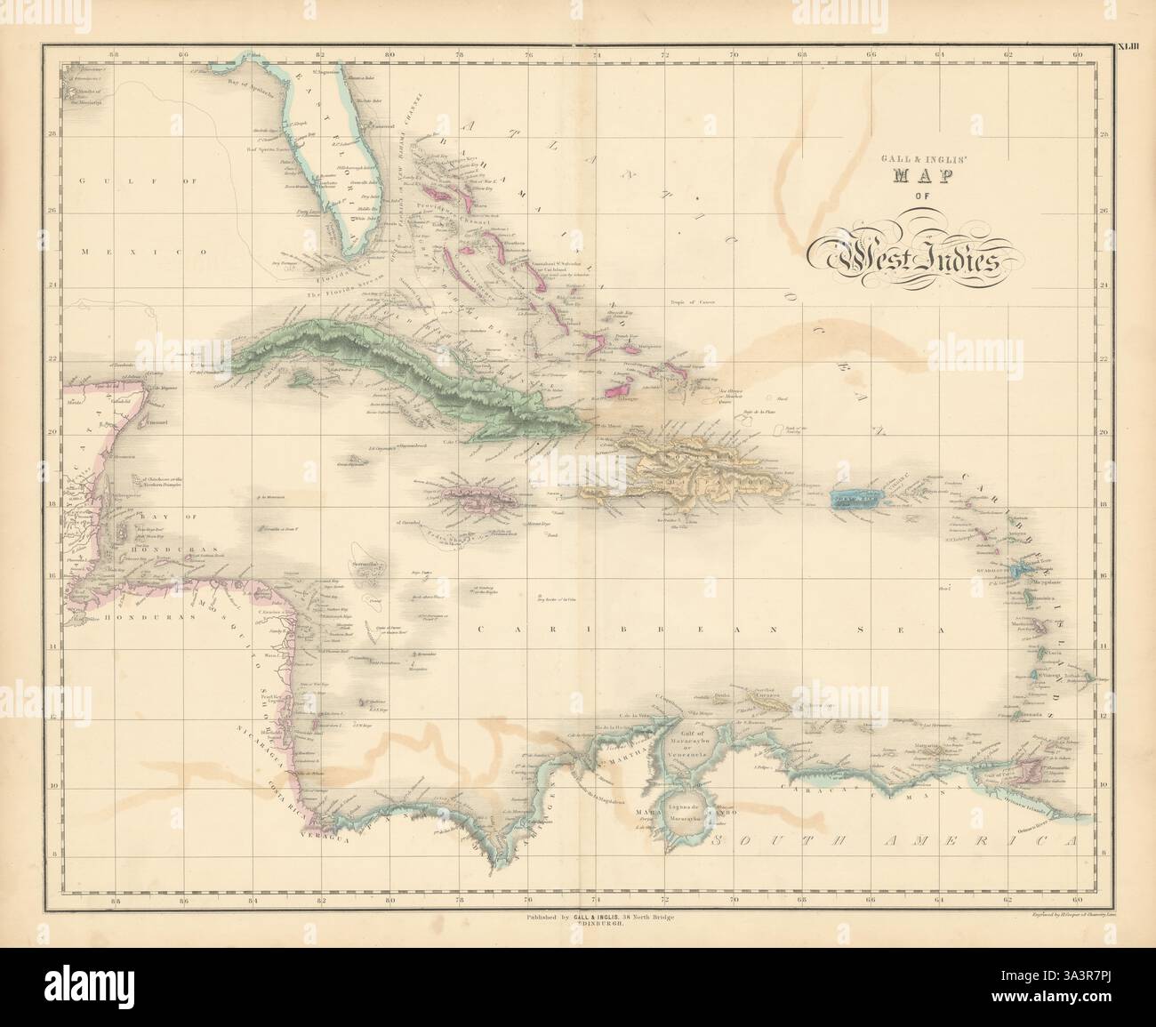 Gall & Inglis' Map of West Indies. Caribbean Islands & Florida 1850 old ...