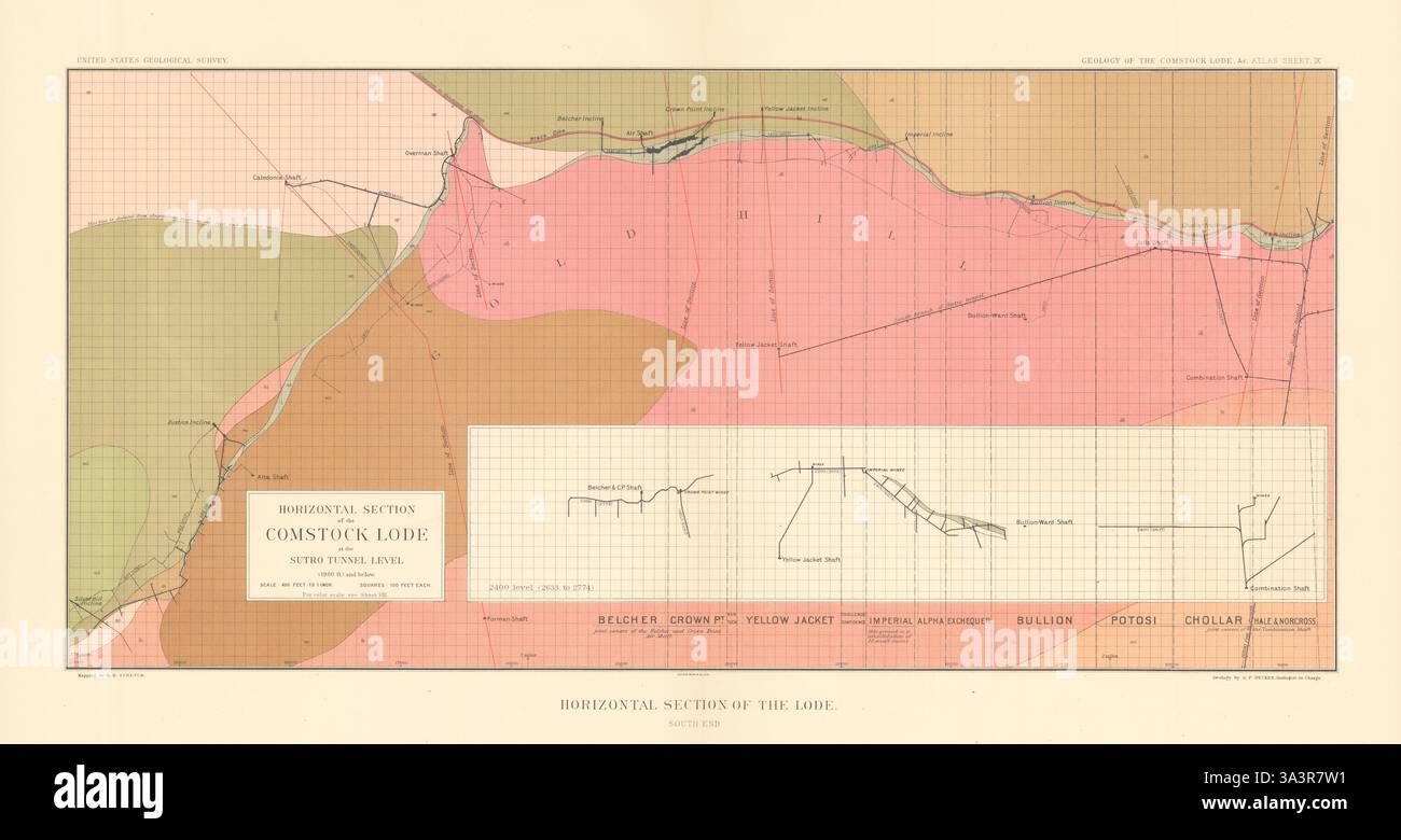 Comstock Silver Lode Horizontal section at the Sutro Tunnel, South end ...