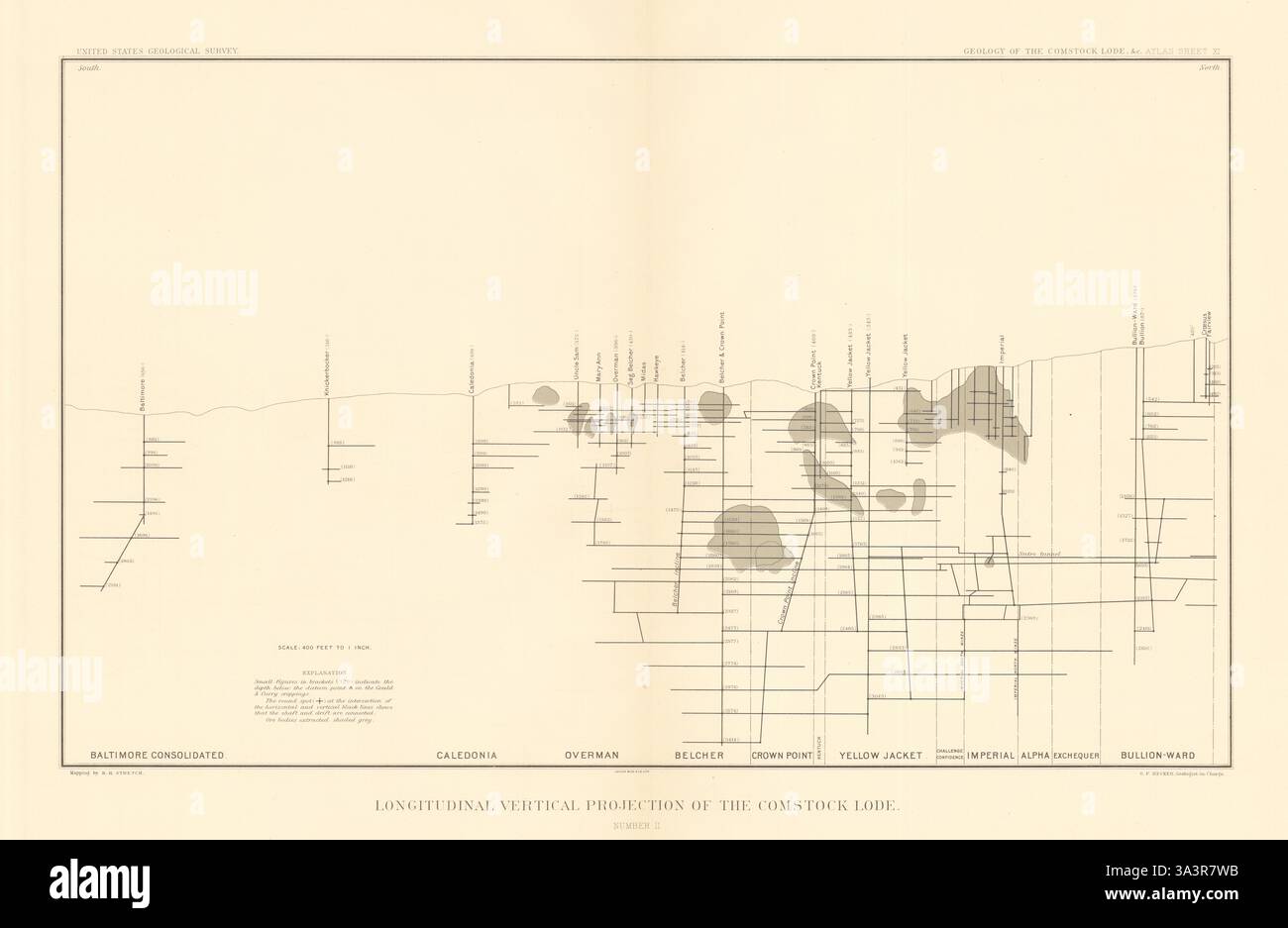 Comstock Silver Lode Vertical Section ore-bodies Bullion Ward-Baltimore ...