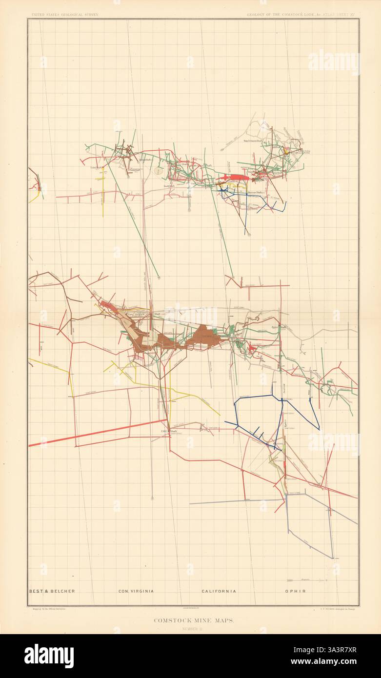 Comstock Silver Lode Mine Map 3 Ophir California Con. Virginia Best ...