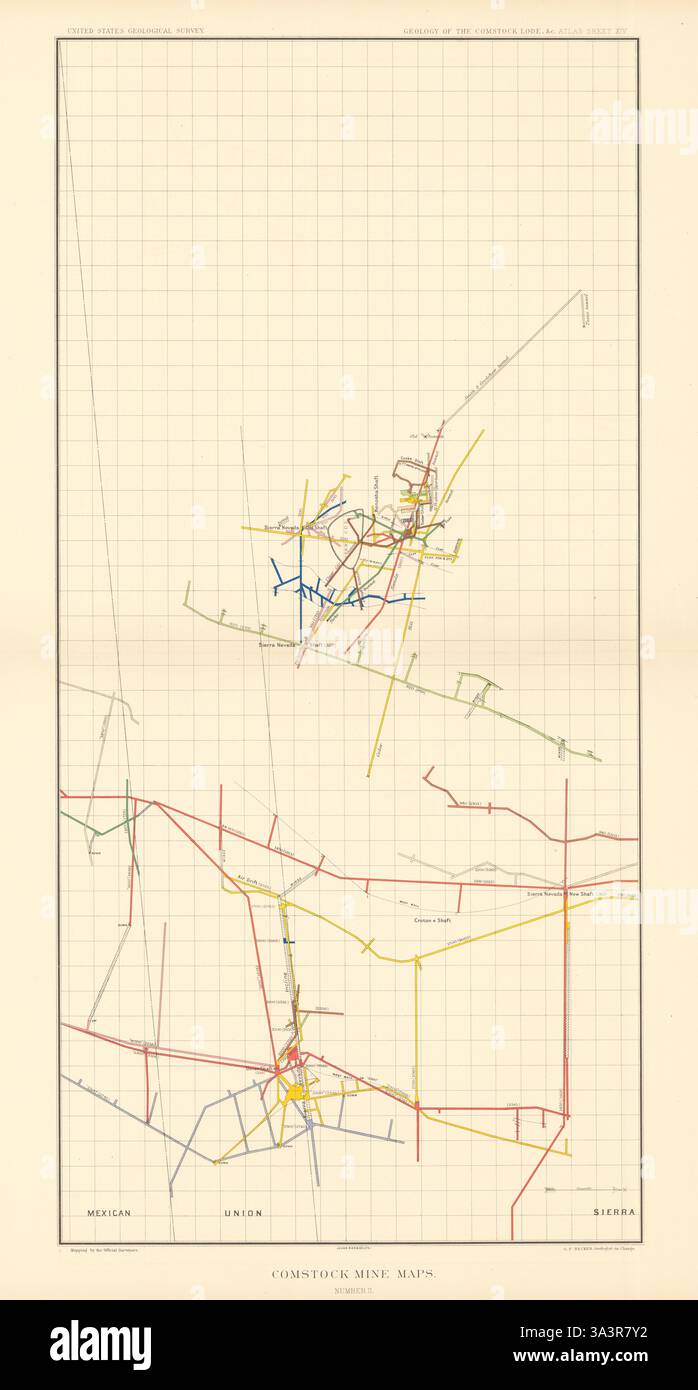 Comstock Silver Lode Mine Map 2 Sierra Nevada, Union, Mexican. BECKER ...