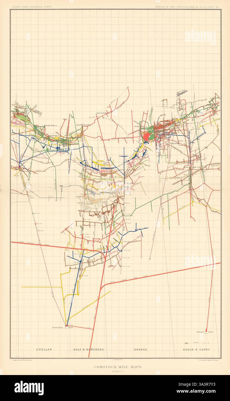 Comstock Silver Lode Mine Map 4 Gould/Curry, Savage, Hale/Norcross ...
