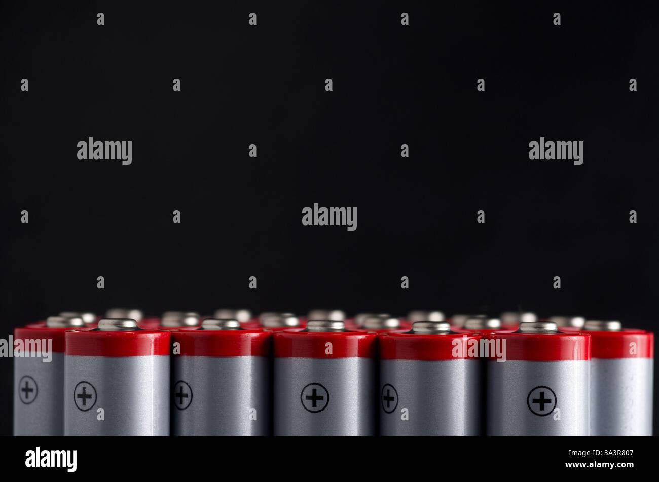 Macro Image of Silver and Red AA Batteries Positive Side Horizontal ...