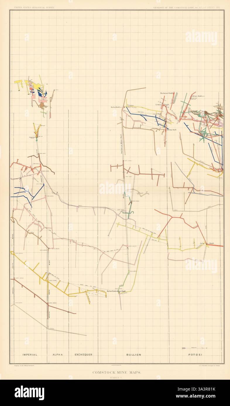 Comstock Silver Lode Mine Map 5 Potosi, Bullion, Exchequer, Alpha ...