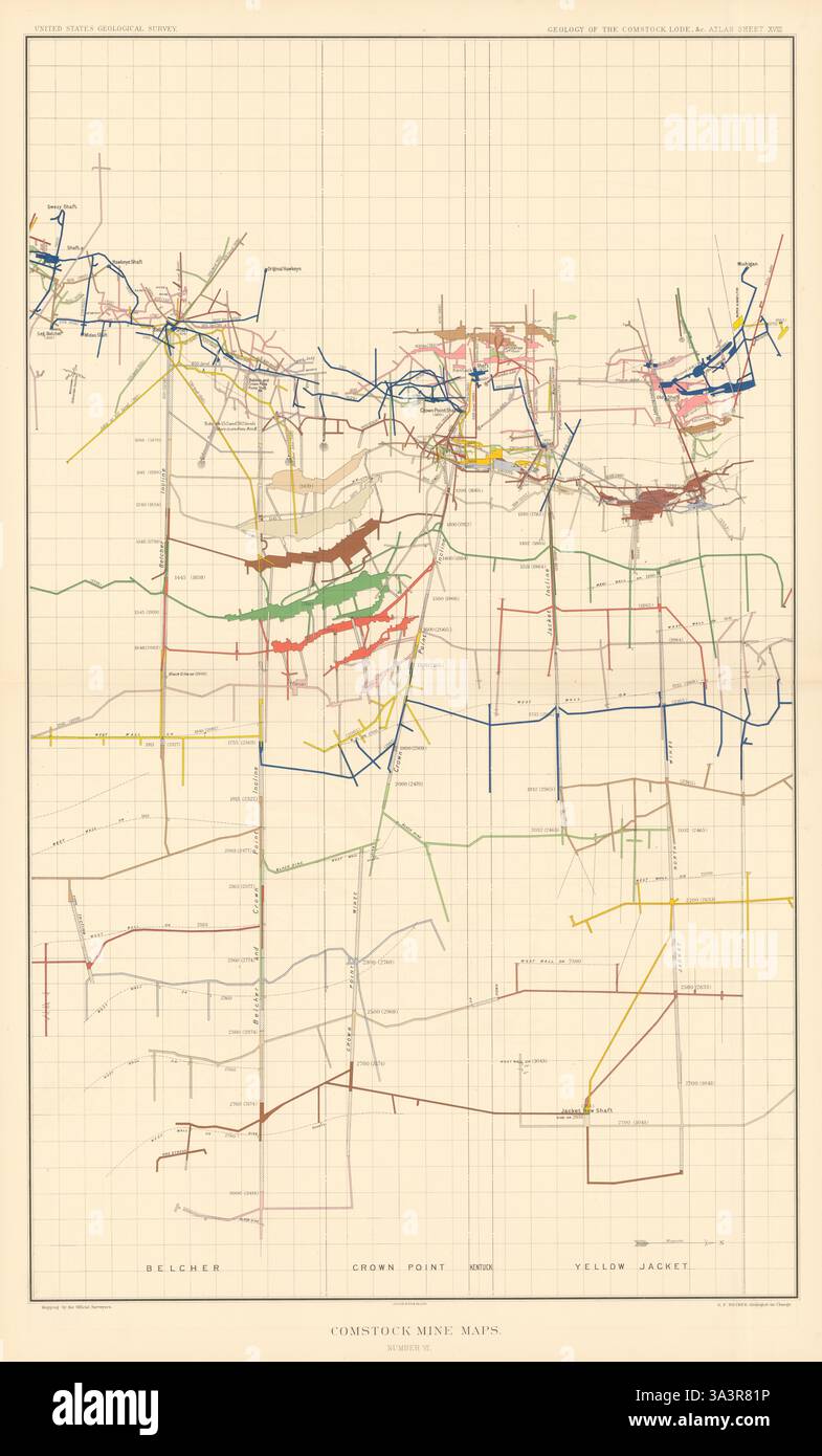Comstock Silver Lode Mine Map 6 Yellow Jacket Kentuck Crown Point ...