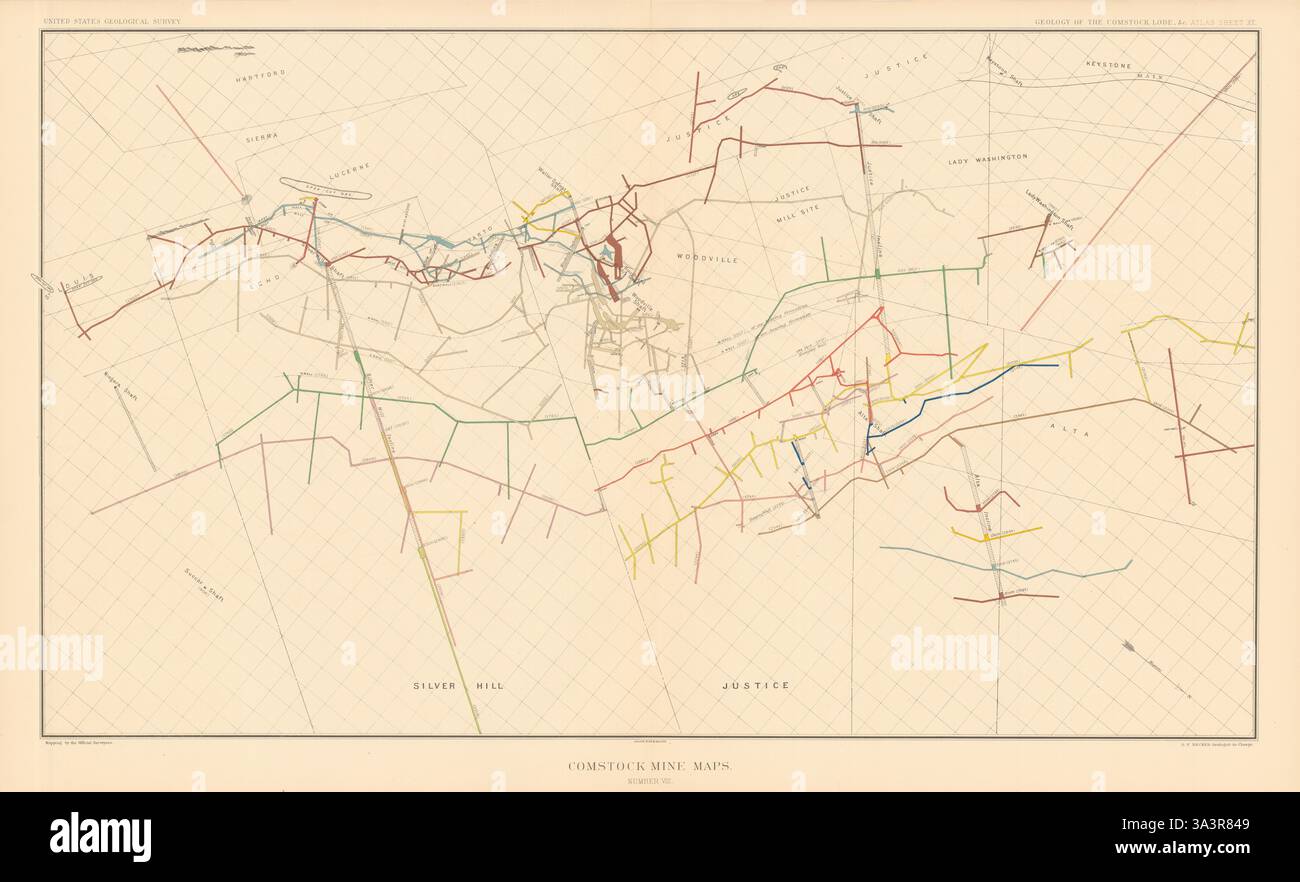 Comstock Silver Lode Mine Map 8 Alta, Justice Woodville, Succor ...