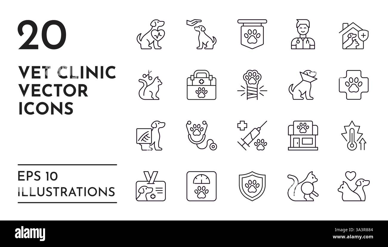 Pet icons. Vet clinic. Veterinary shop. Medical hospital for domestic ...