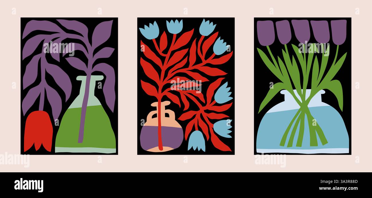 Contemporary flowers. Art vase pattern. Modern naive shapes or ...