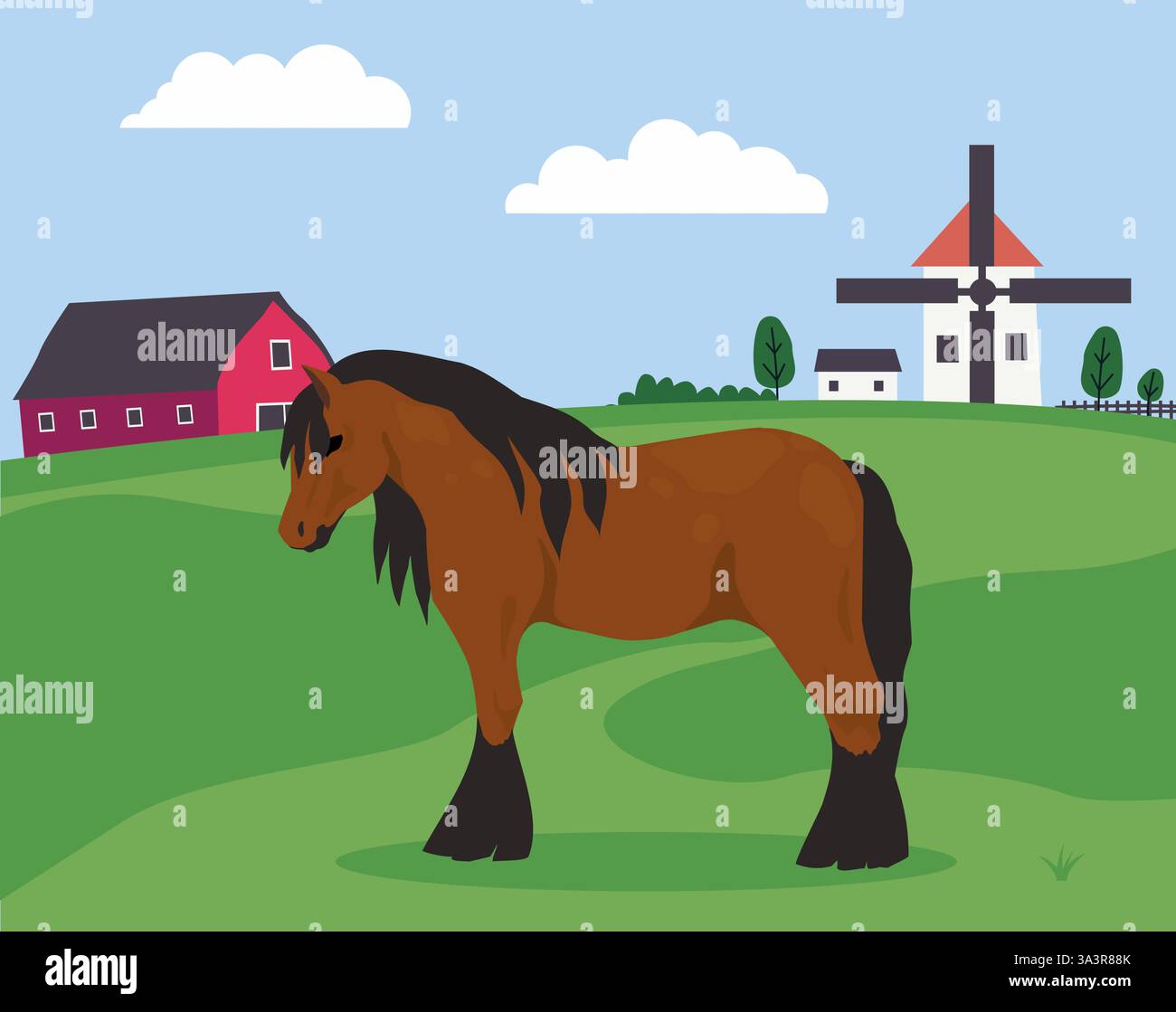 Grazing horse in meadow Stock Vector Images - Alamy