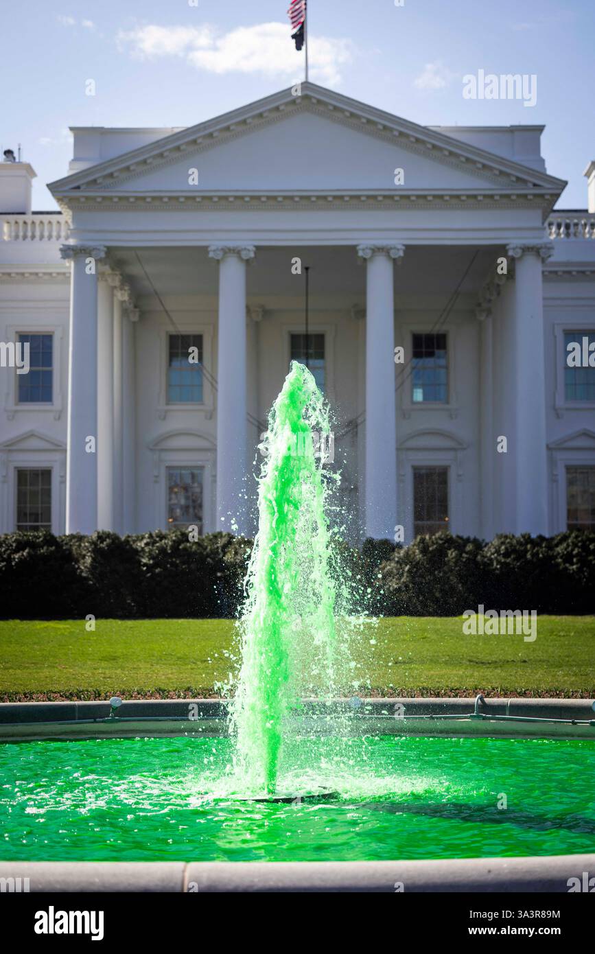 The White House fountain flows green for Saint Patrick's Day in ...