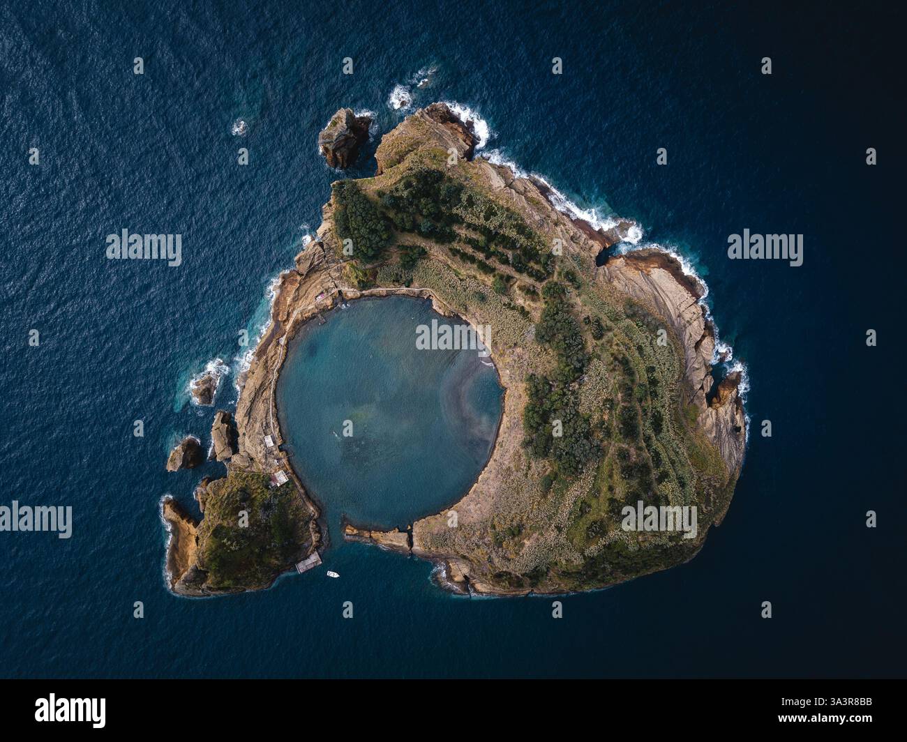 Aerial frontal view of Islet of Vila Franca do Campo in the Azores ...