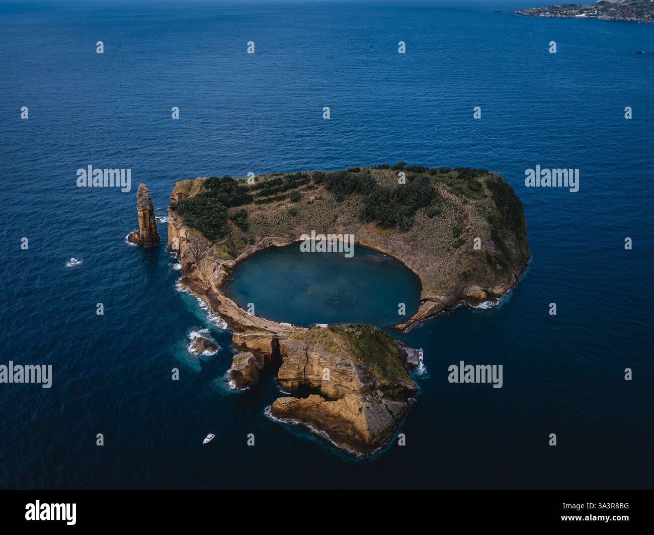 A breathtaking aerial view of Islet of Vila Franca do Campo in the ...