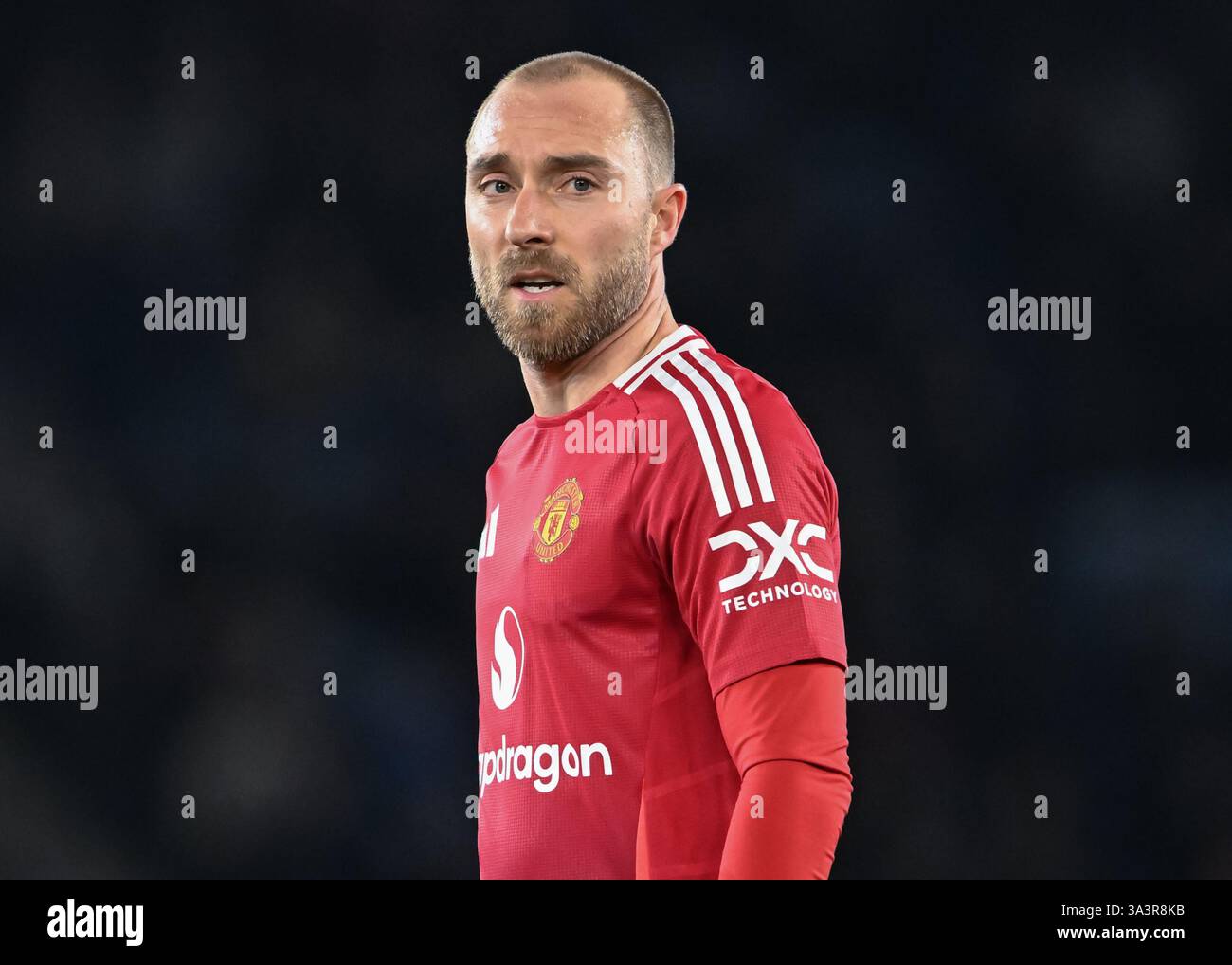 Leicester, England, 16th March 2025. Christian Eriksen of Manchester ...