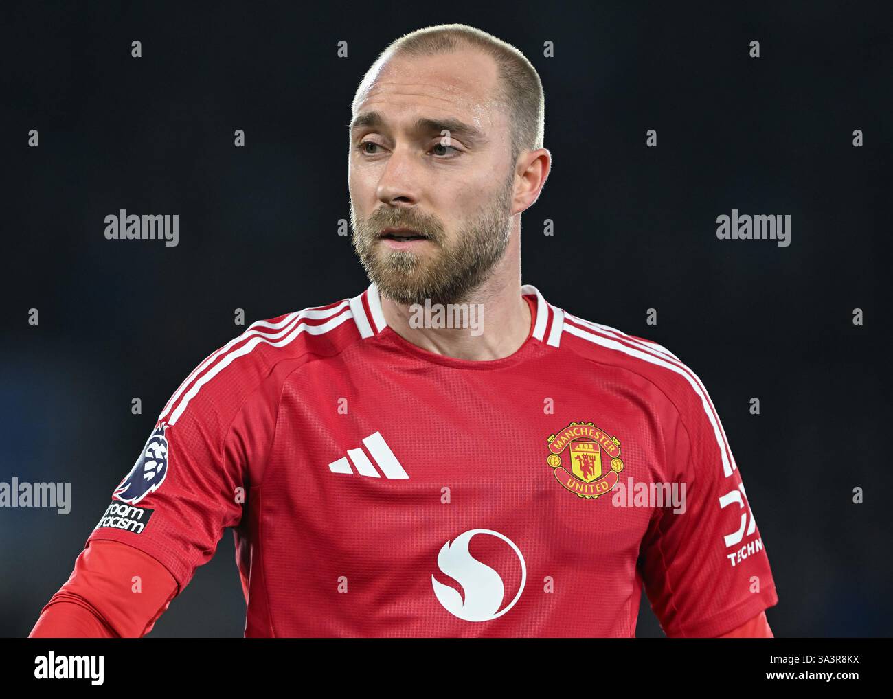 Leicester, England, 16th March 2025. Christian Eriksen of Manchester ...