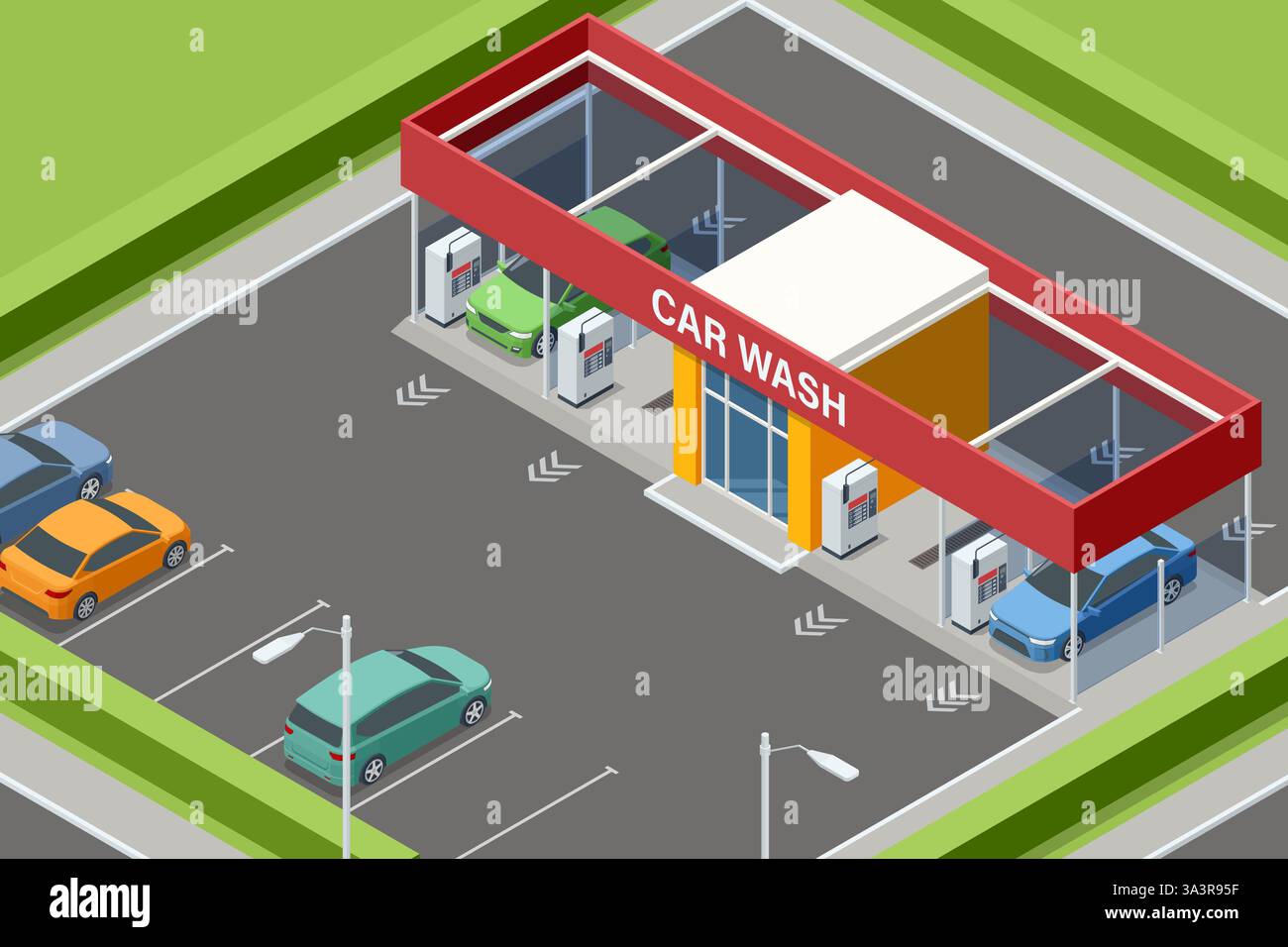 Isometric hand car wash station. High pressure washer. Self-service car ...