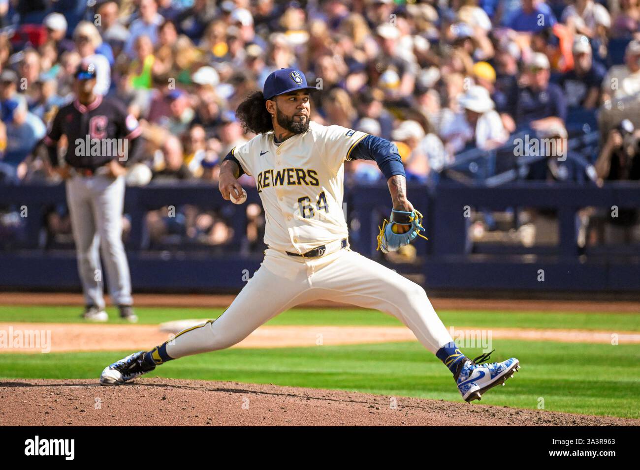 Milwaukee Brewers pitcher Deivi Garcia (64) throws against the ...