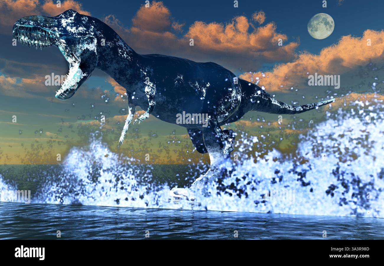 T Rex Running Through Water Stock Photo - Alamy