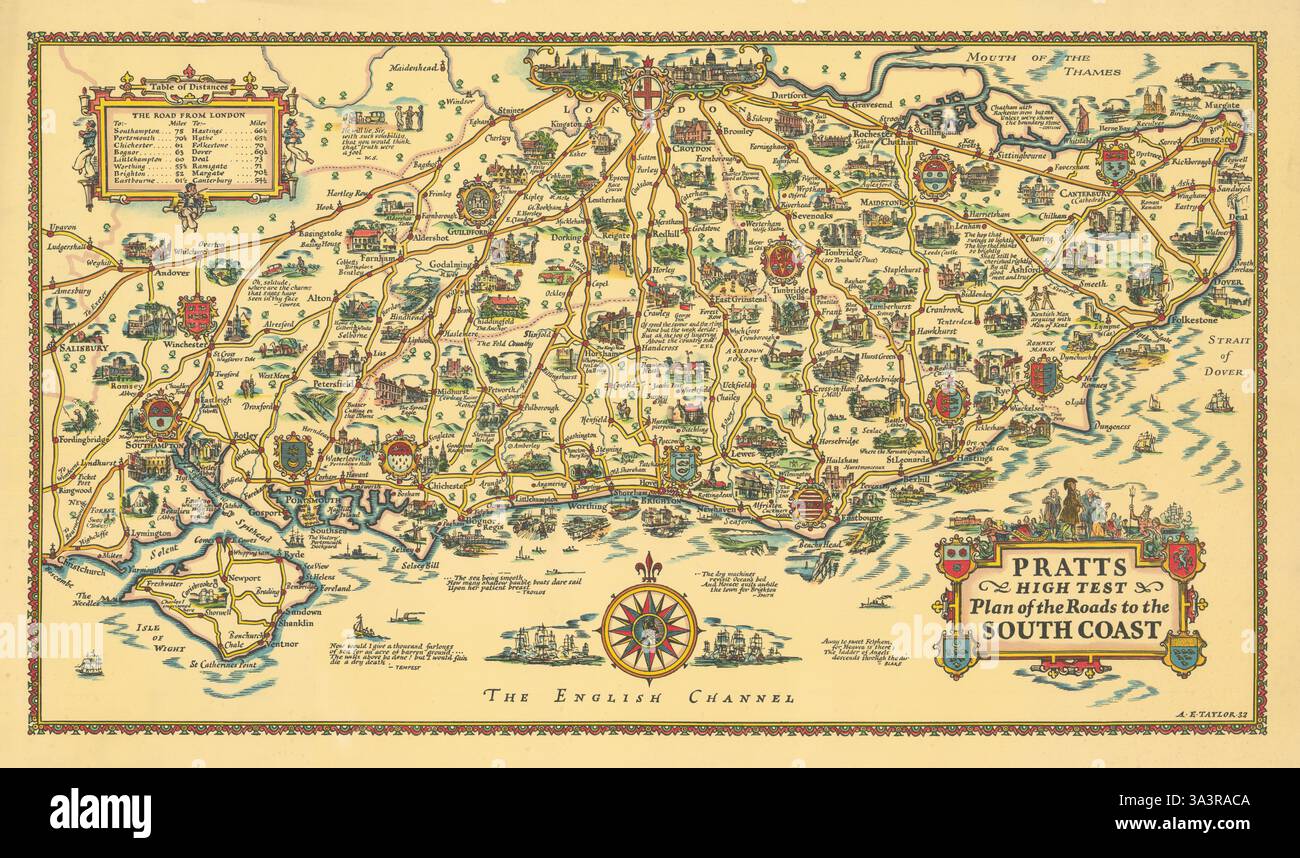 Pratts High Test plan of the Roads to the South Coast by Alfred Taylor ...