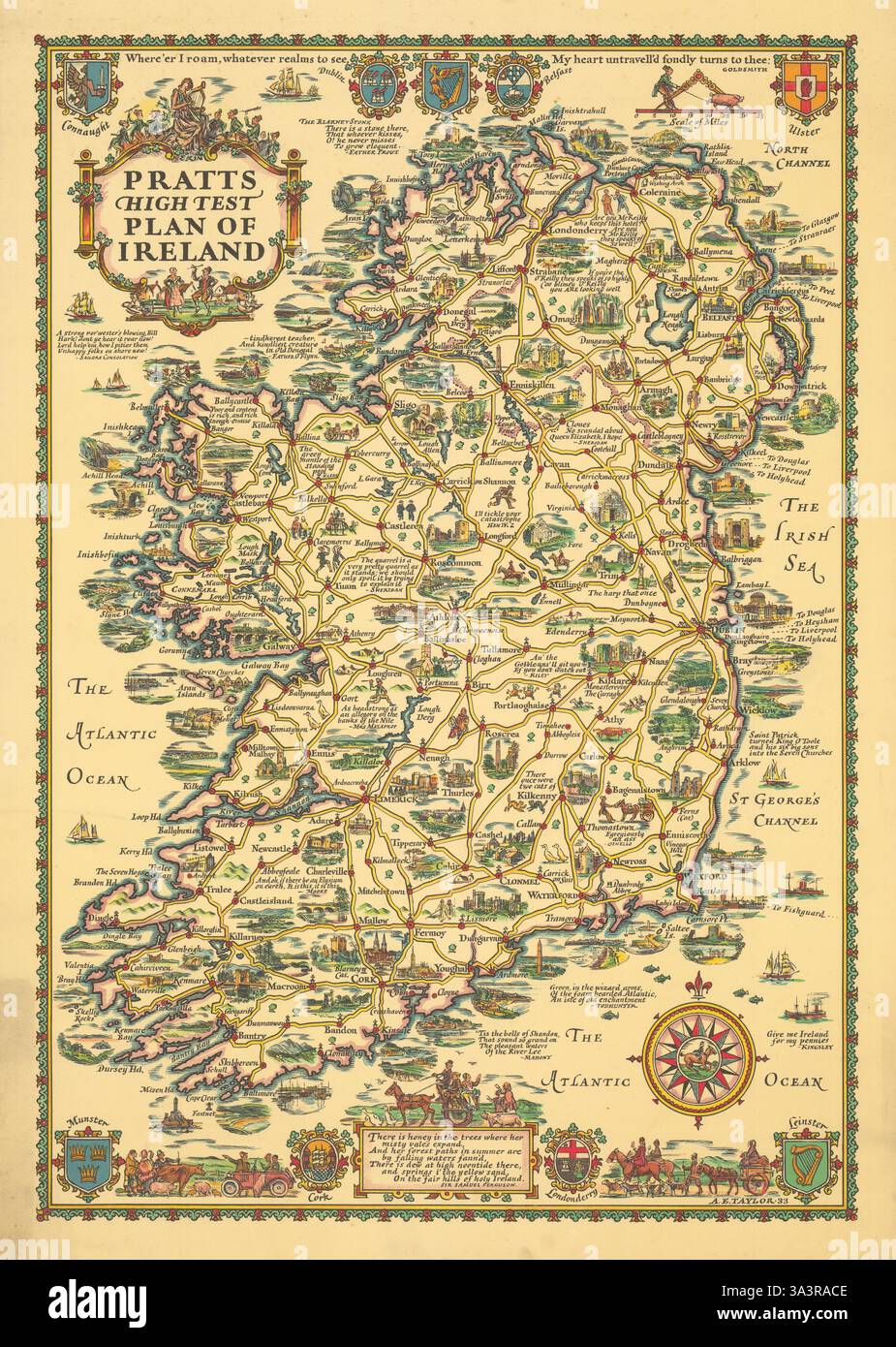 Pratts High Test plan of Ireland. Pictorial map by Alfred Edward Taylor ...