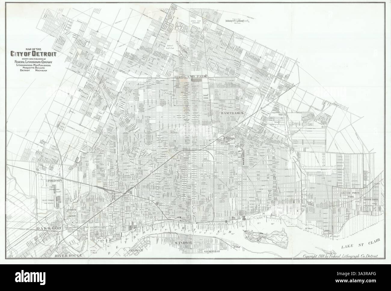 Large wall map of the City of Detroit. 27x40 inches. Federal Litho. Co ...