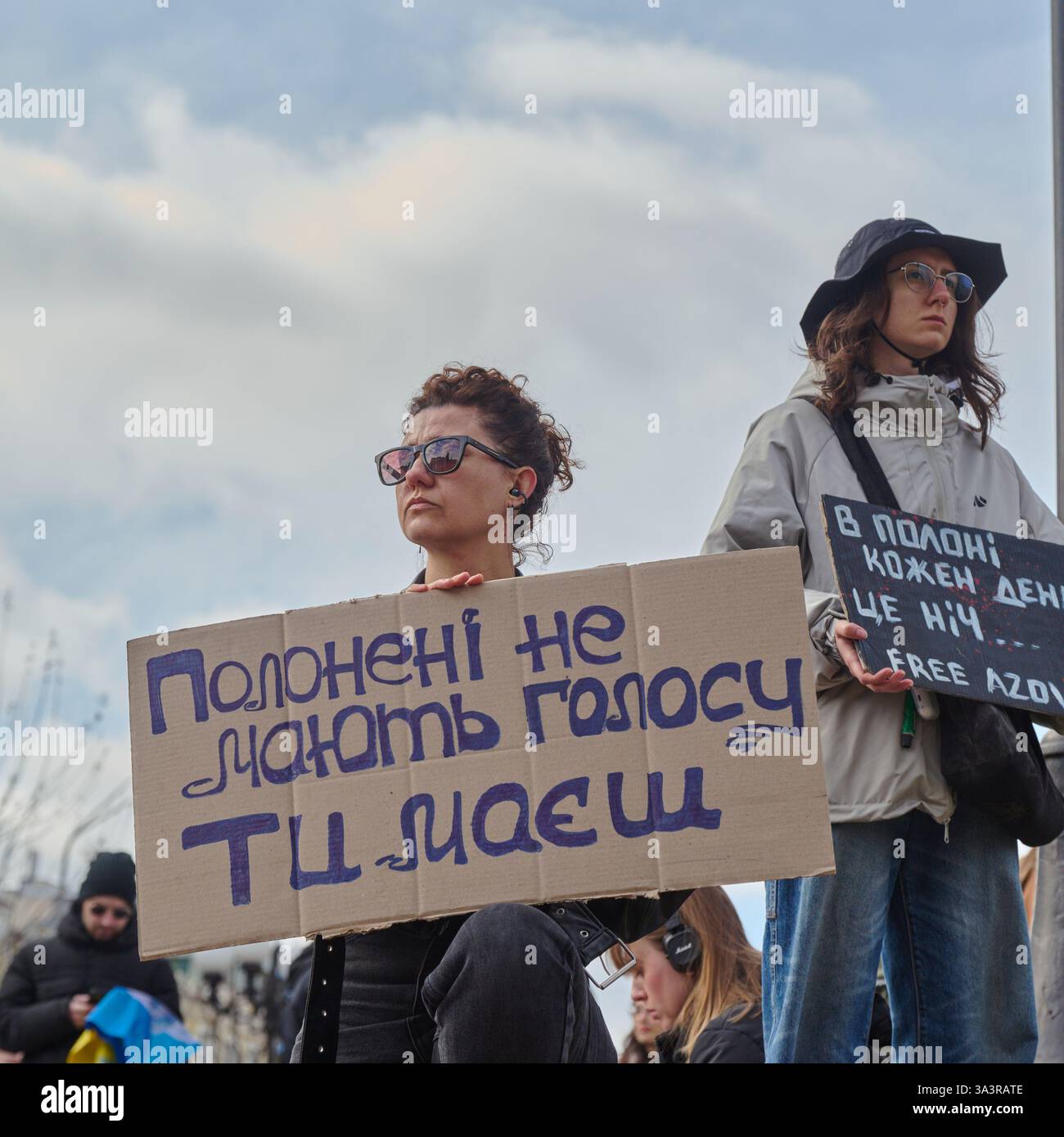 Kyiv, Ukraine - 16th March, 2025: Supporters gather on Volodumirska ...