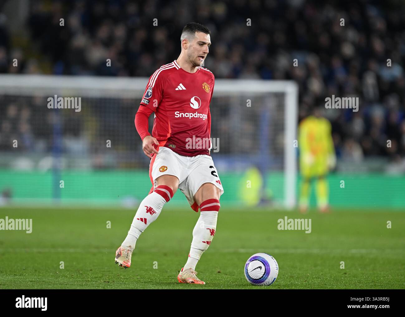 Leicester, UK. 16th Mar, 2025. Diogo Dalot of Manchester United during ...