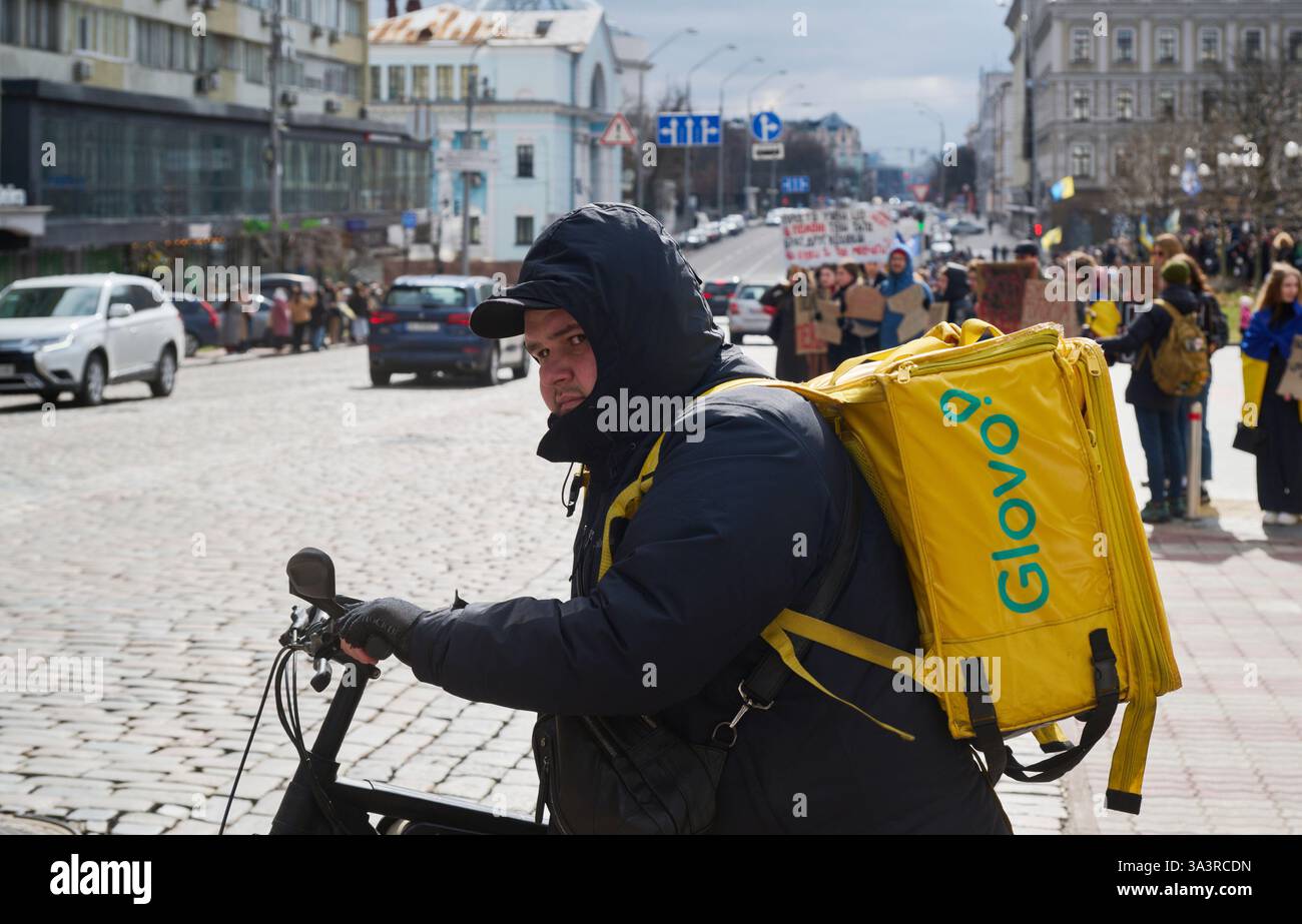 Kyiv, Ukraine - Mar 16, 2025: Protest on Volodumirska St. near National ...