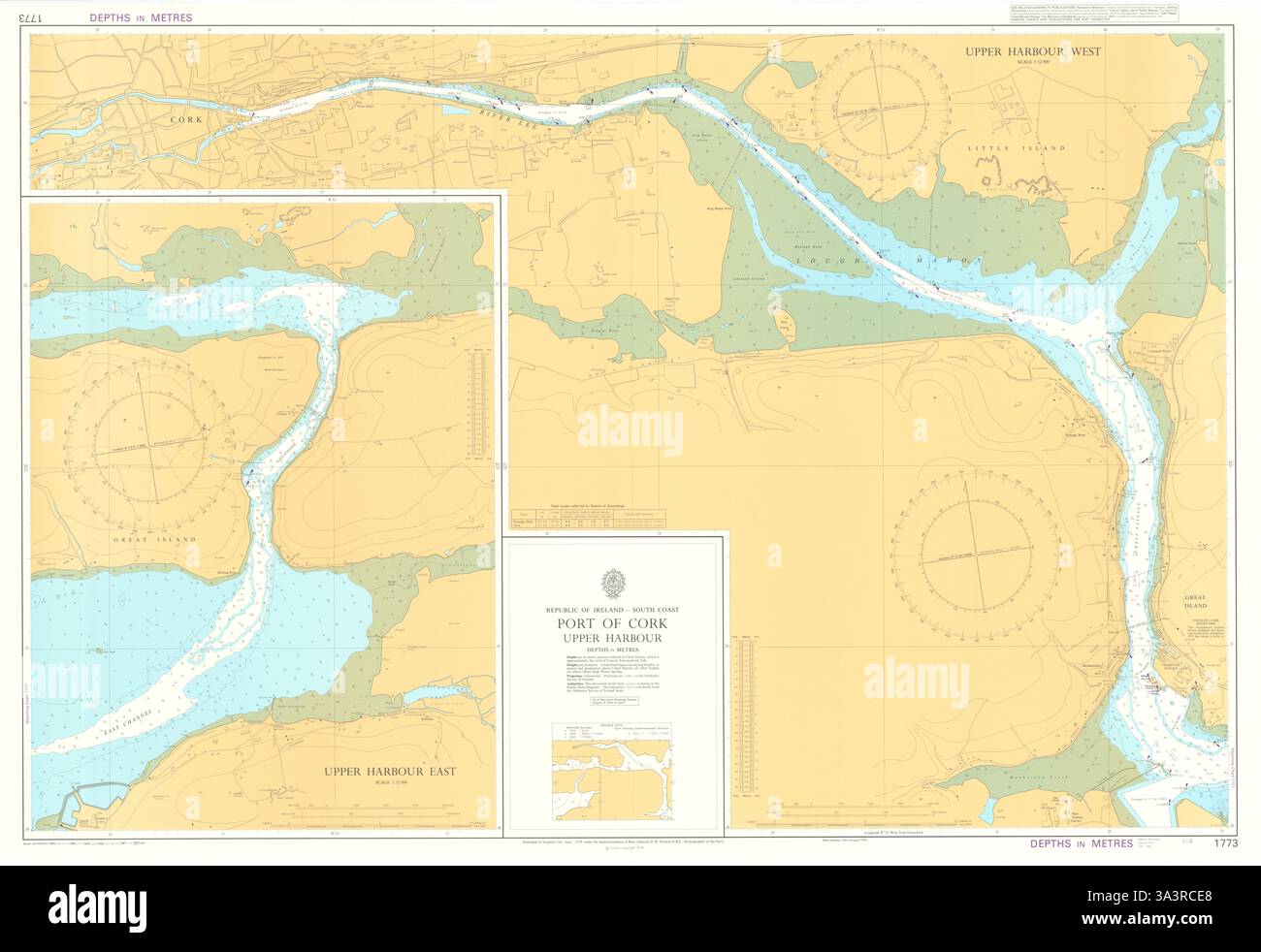 Ireland - Port of Cork Upper Harbour. Admiralty sea chart #1773. 1978 ...