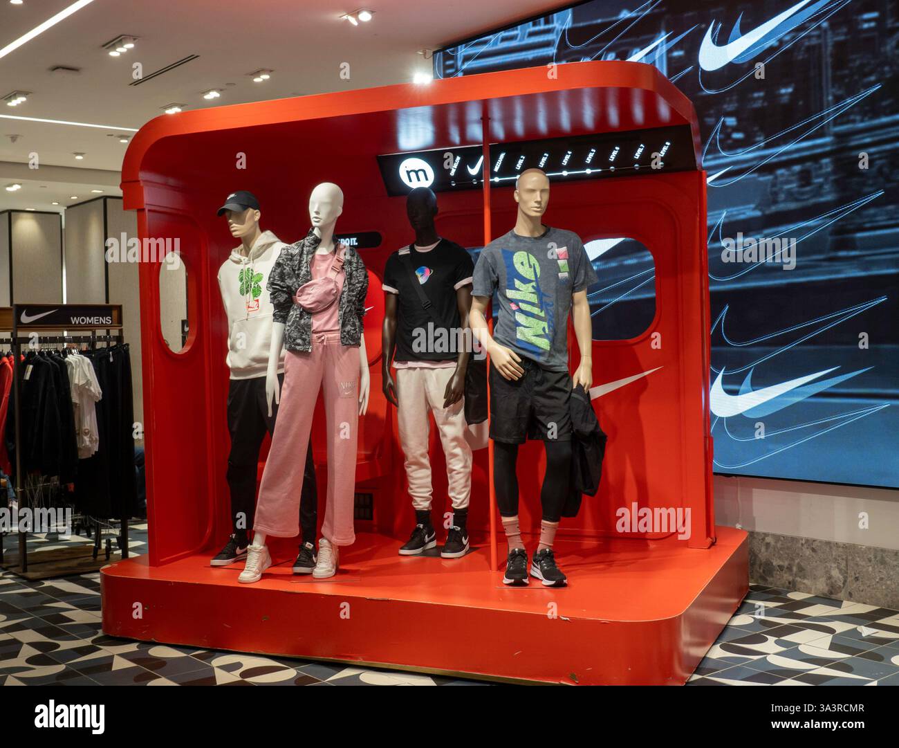 Branded Nike sports merchandise on sale on the first floor of Macy's ...