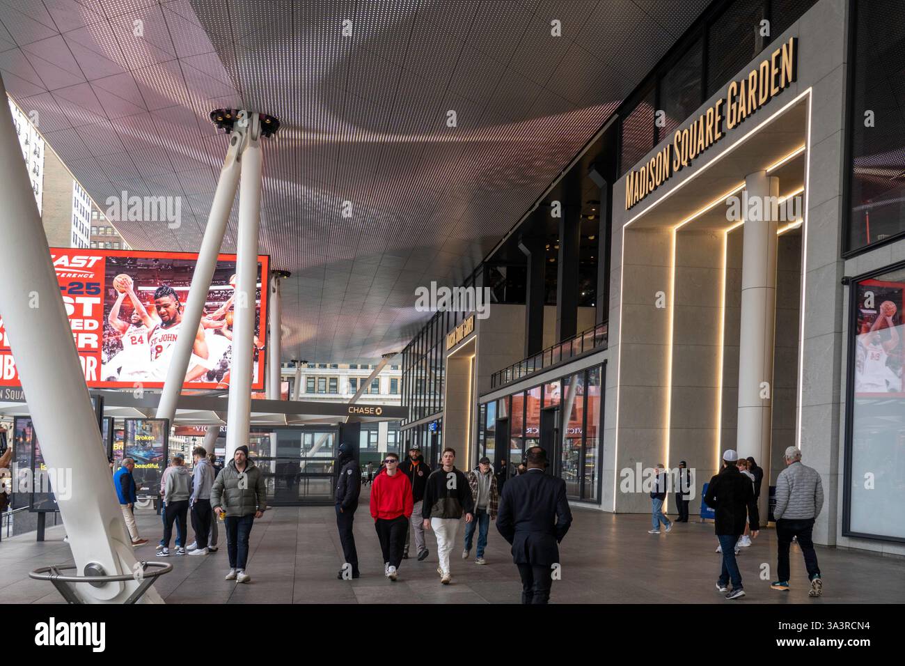 The façade of Penn Station and the entrance to Madison Square Garden is ...