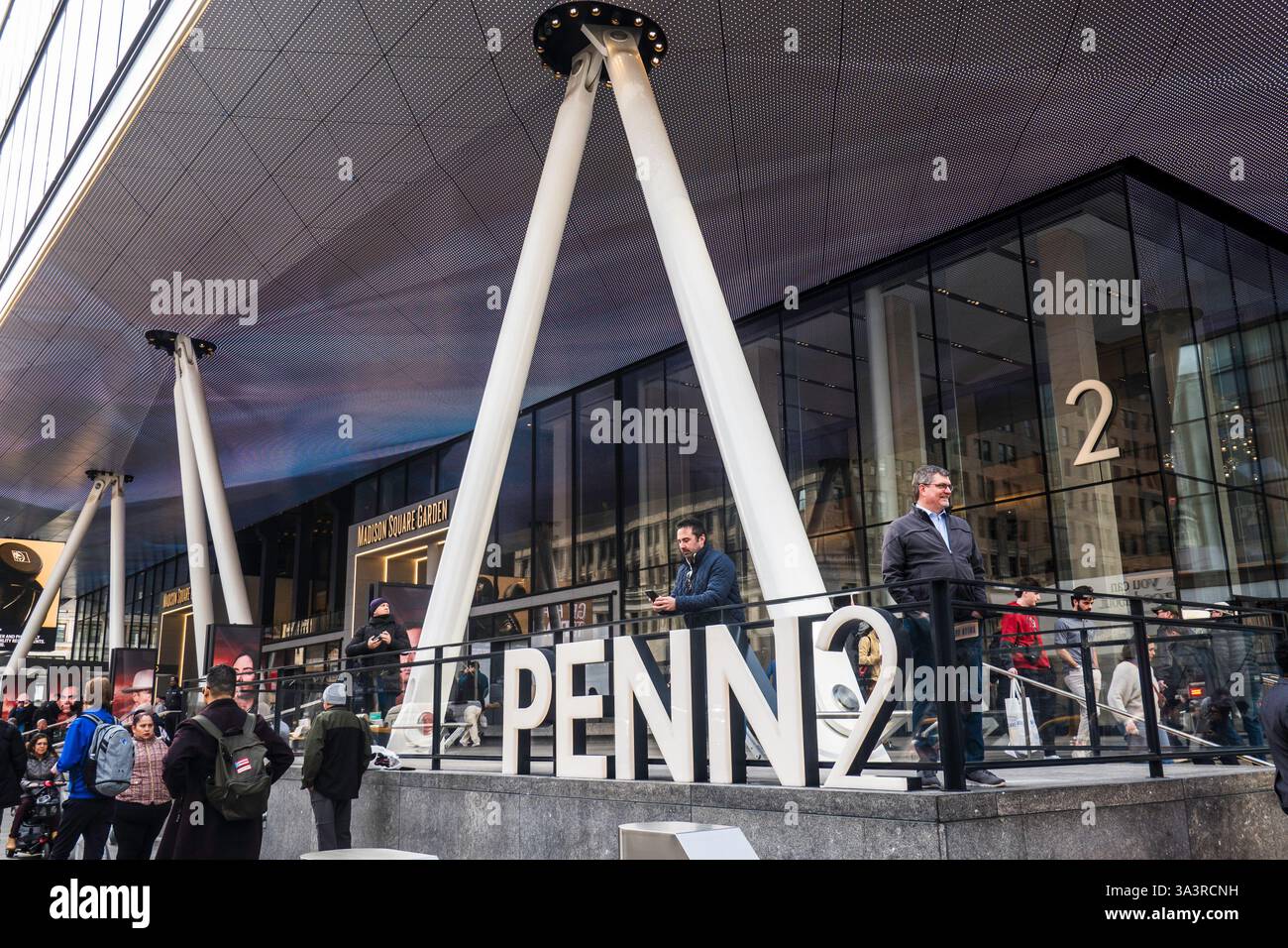 The façade of Penn Station and the entrance to Madison Square Garden is ...