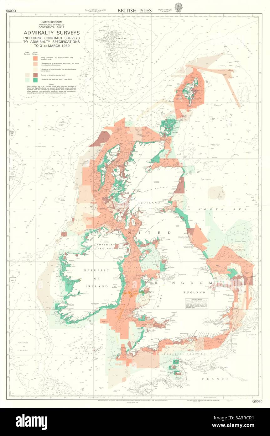British Isles showing Admiralty Surveys. Admiralty chart #Q6090. 1984 ...