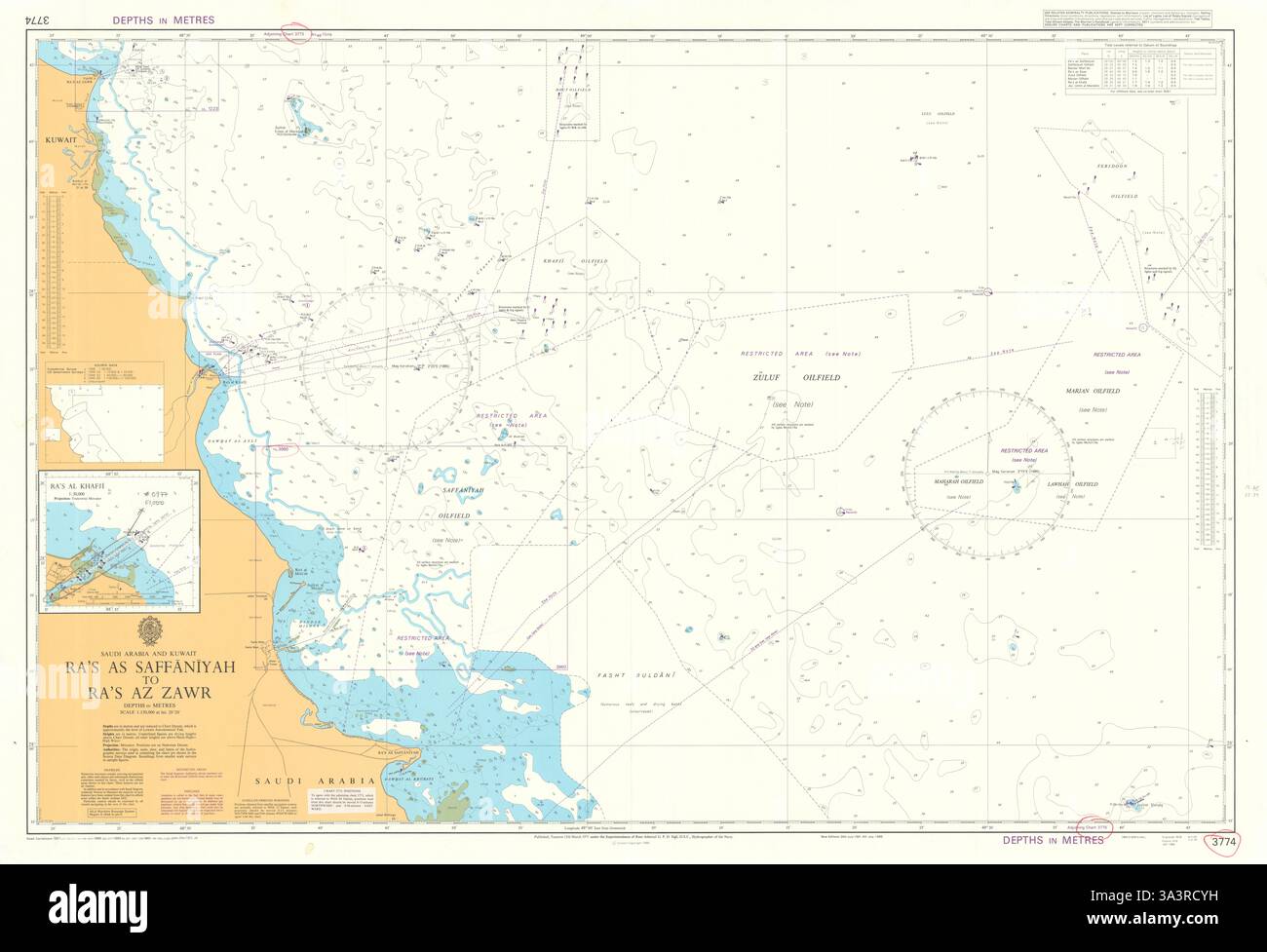 Saudi Arabia Kuwait Ra's Saffaniyah/Zawr. Admiralty chart #3774 1971 ...