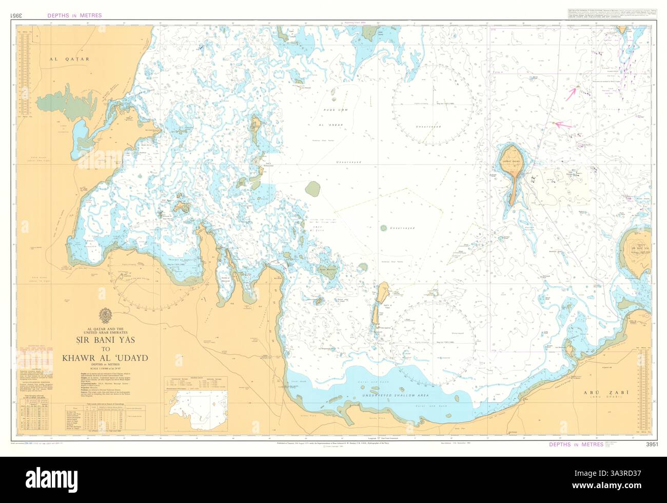 Qatar UAE. Sir Bani Yas-Khawr Al 'Udayd. Admiralty chart #3951. 1979 ...